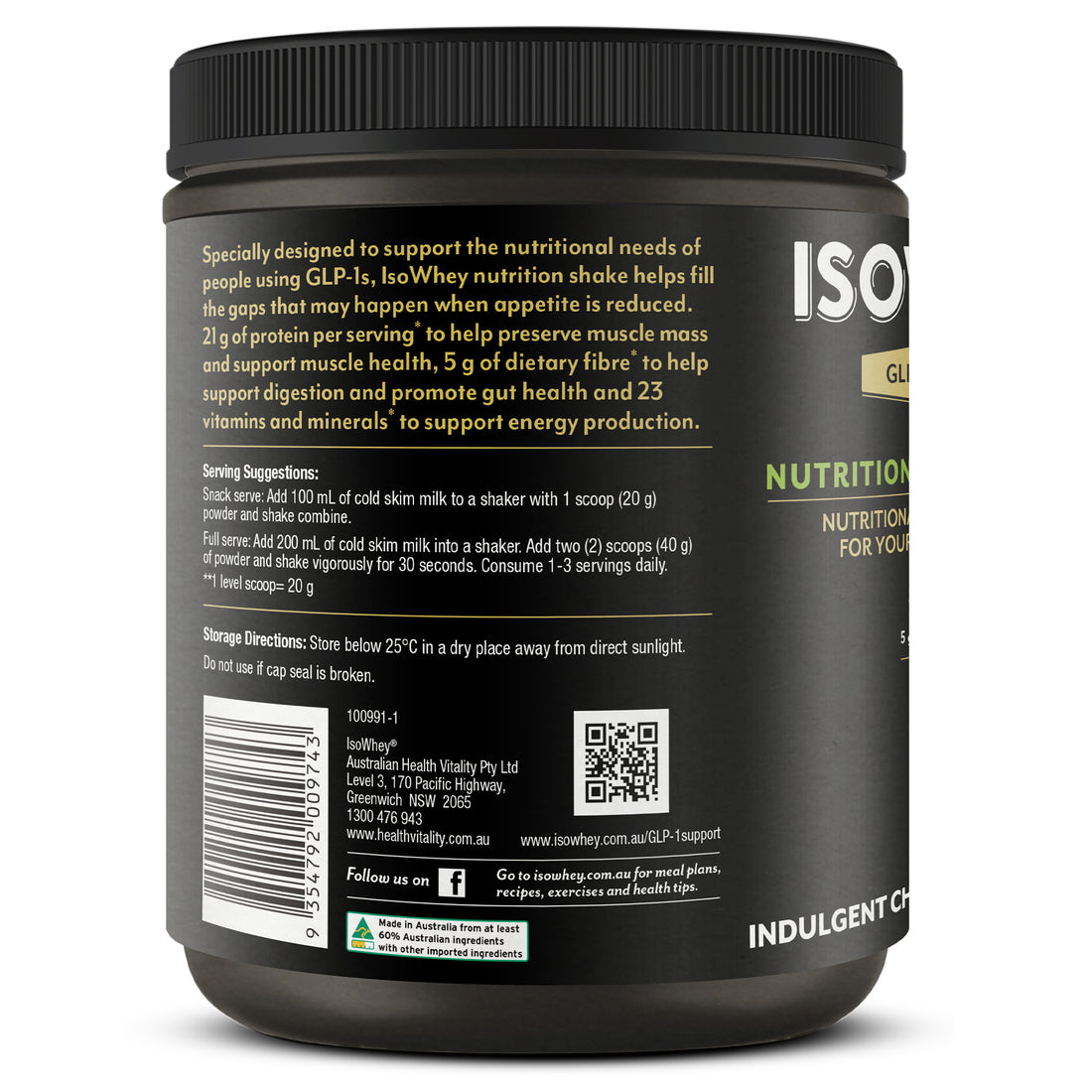 IsoWhey GLP-1 Nutrition Shake Rich Chocolate Flavour 480g